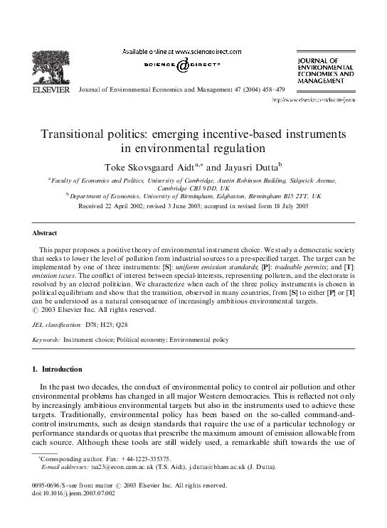 (PDF) Transitional politics: emerging incentive-based instruments in ...