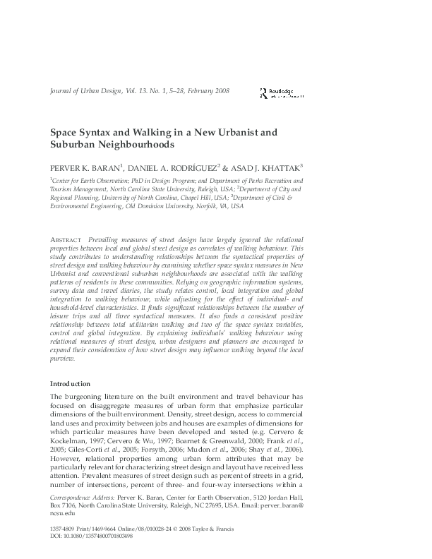 (PDF) Space Syntax and Walking in a New Urbanist and Suburban ...