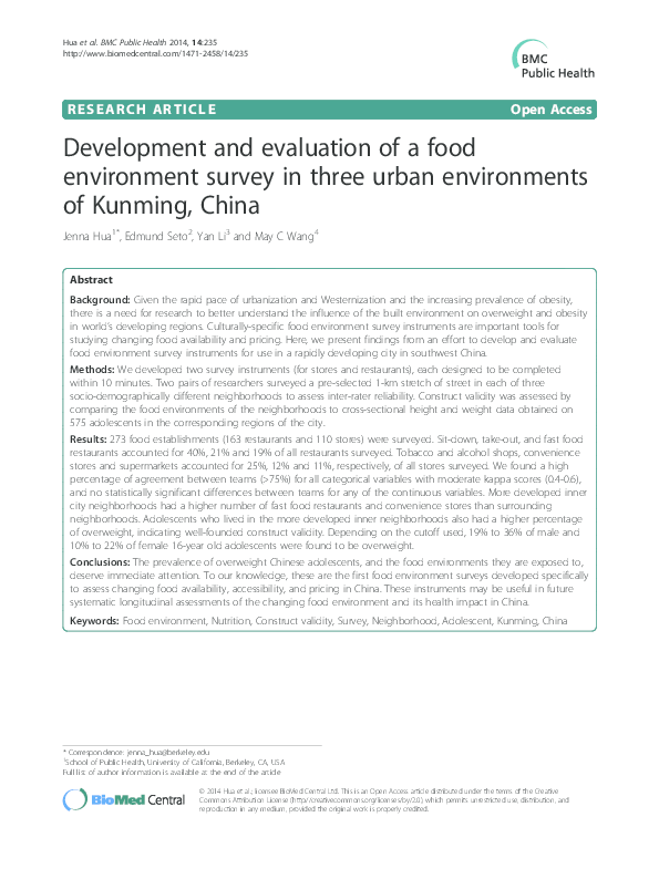 (PDF) Development and evaluation of a food environment survey in three ...