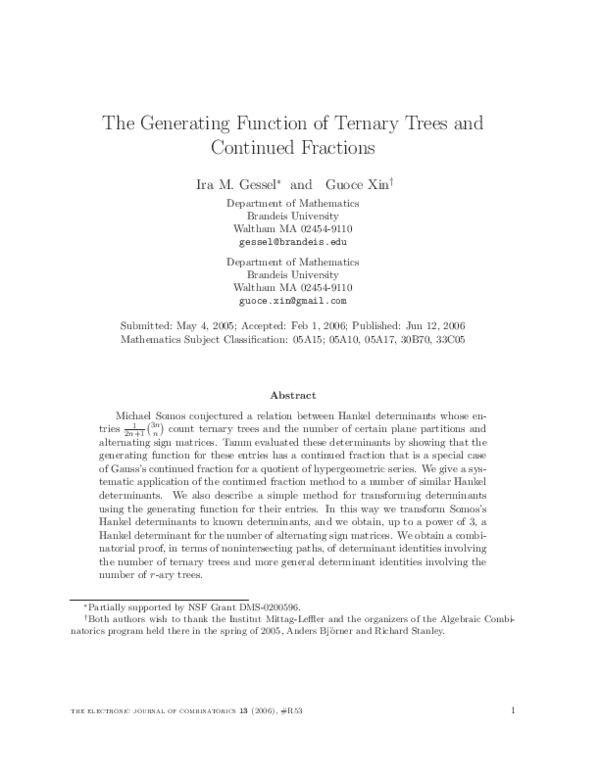 (PDF) The Generating Function of Ternary Trees and Continued Fractions