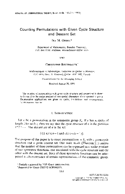 (PDF) Counting permutations with given cycle structure and descent set