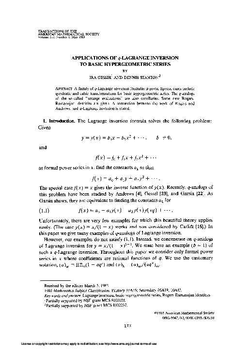 Pdf Applications Of Q Lagrange Inversion To Basic Hypergeometric