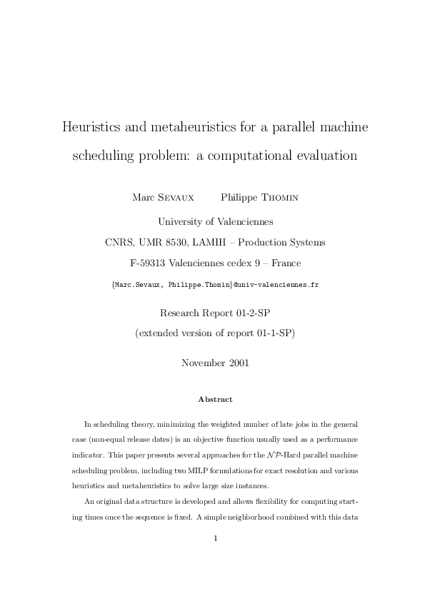 Pdf Heuristics And Metaheuristics For A Parallel Machine Scheduling Problem A Computational