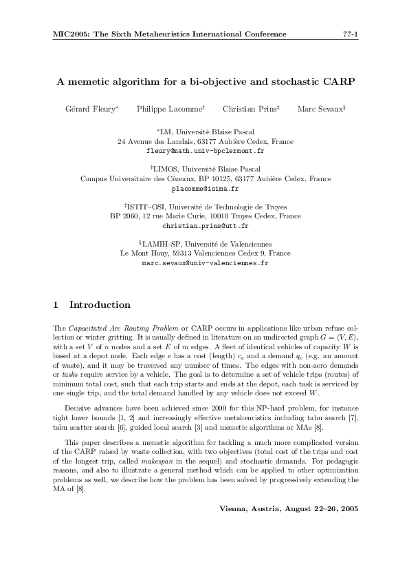 (PDF) A memetic algorithm for a bi-objective and stochastic CARP