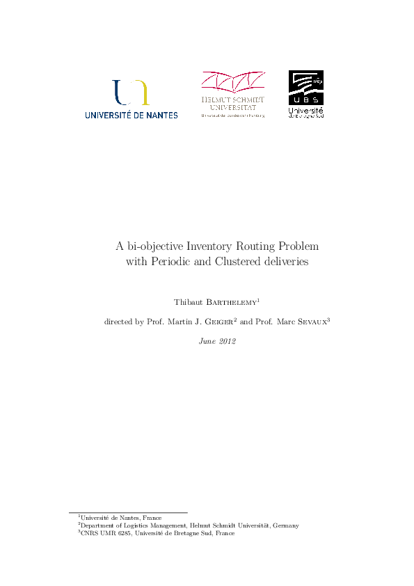 (PDF) A bi-objective Inventory Routing Problem with Periodic and Clustered deliveries