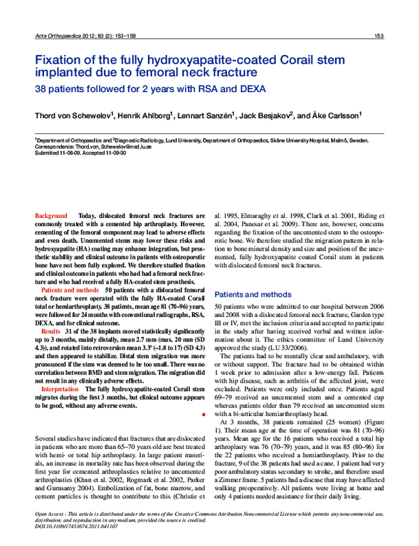 (PDF) Fixation of the fully hydroxyapatite-coated Corail stem implanted ...