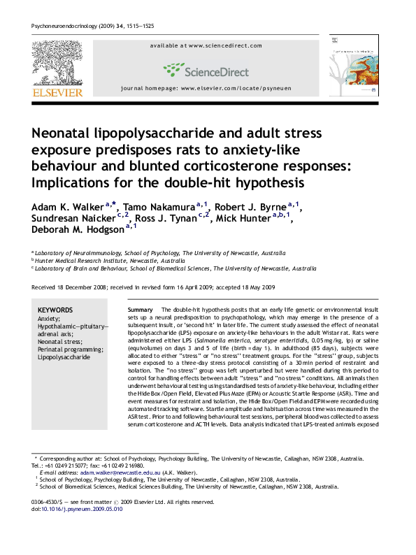 (PDF) Neonatal lipopolysaccharide and adult stress exposure predisposes ...