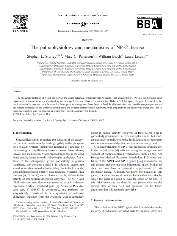 (PDF) The pathophysiology and mechanisms of NPC disease