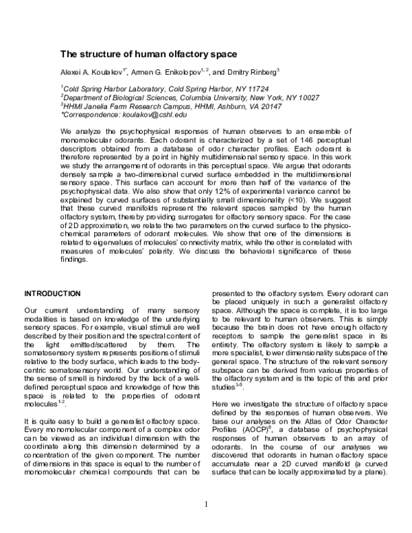 (PDF) The structure of human olfactory space