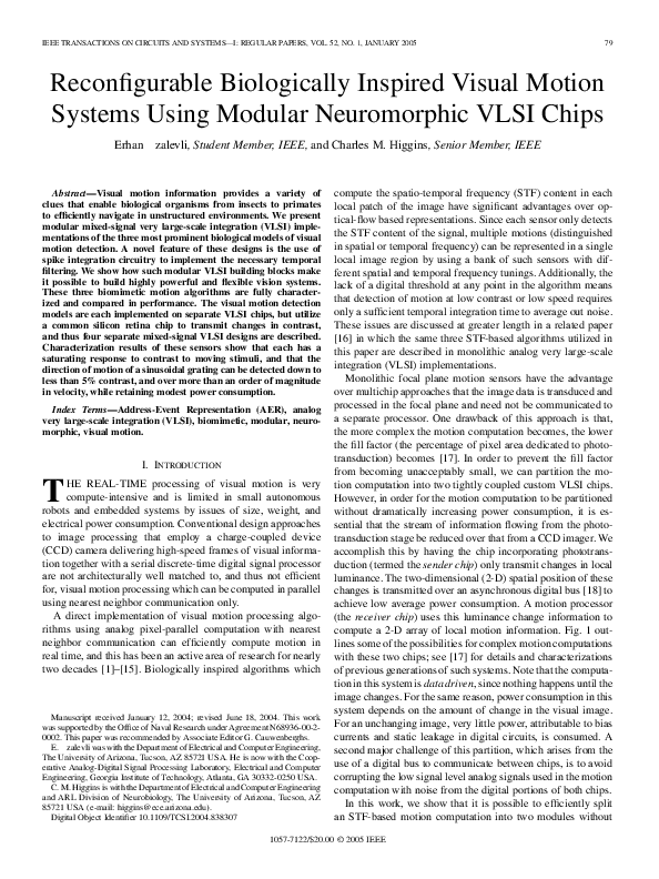 Pdf Reconfigurable Biologically Inspired Visual Motion Systems Using Modular Neuromorphic Vlsi