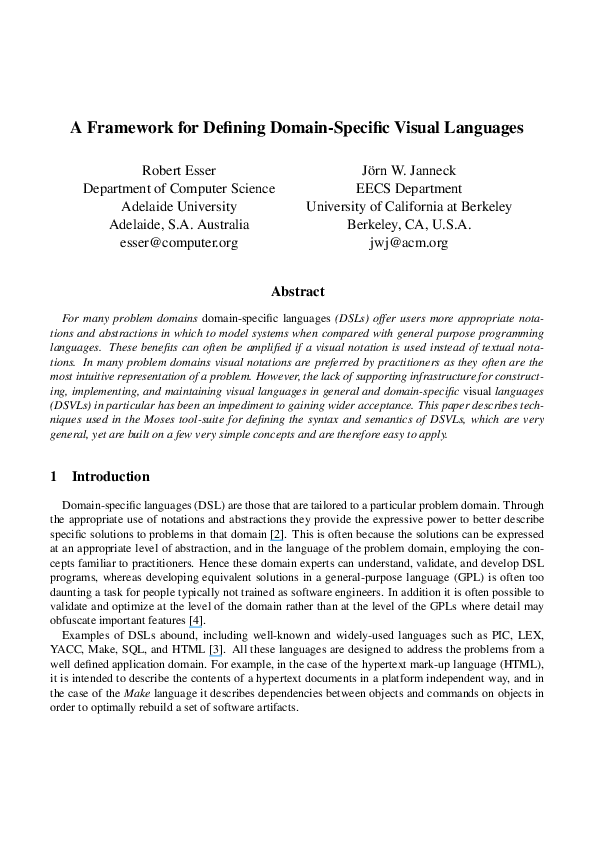 (PDF) A Framework for Defining Domain-Specific Visual Languages