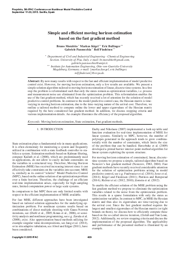 (PDF) Simple and efficient moving horizon estimation based on the fast gradient method