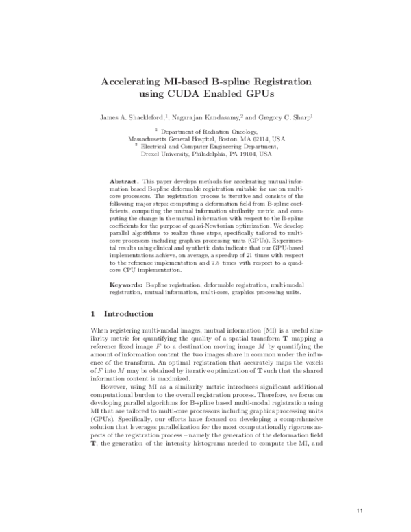Pdf Accelerating Mi Based B Spline Registration Using Cuda Enabled Gpus
