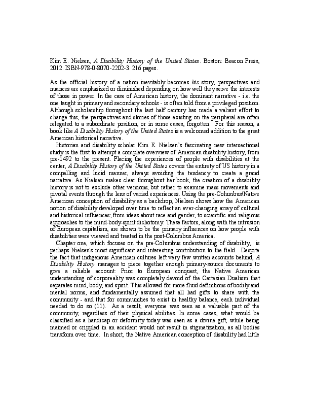 (PDF) Kim E. Nielsen, A Disability History of the United States