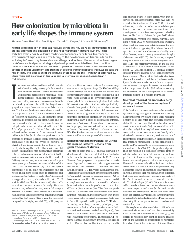 (PDF) How colonization by microbiota in early life shapes the immune system