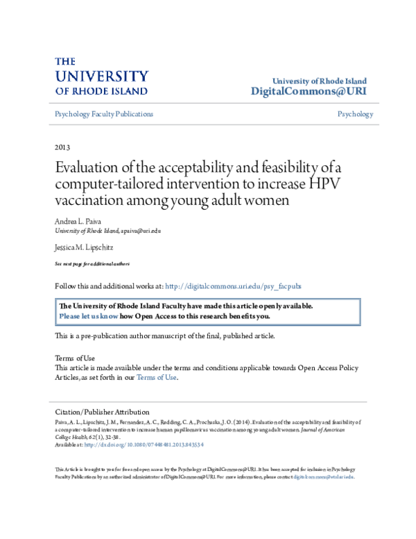 (PDF) Evaluation of the Acceptability and Feasibility of a Computer-Tailored Intervention to ...