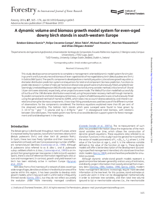 (PDF) A dynamic volume and biomass growth model system for even-aged ...