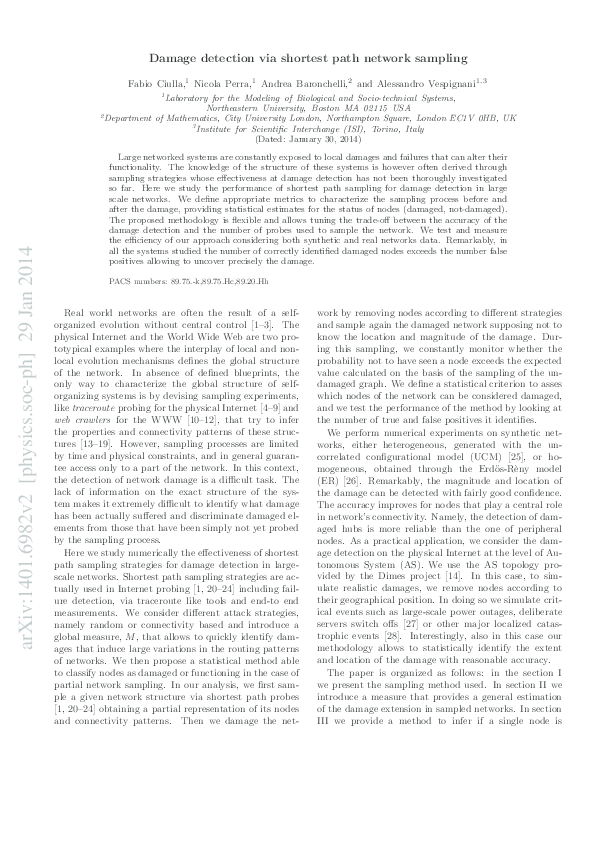 (PDF) Damage detection via shortest path network sampling | Fabio ...