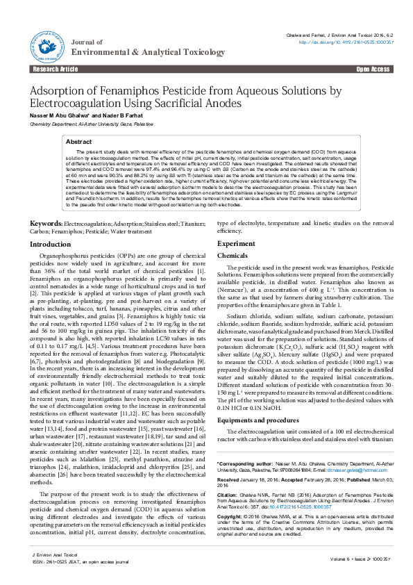 (PDF) Adsorption of Fenamiphos Pesticide from Aqueous Solutions by ...