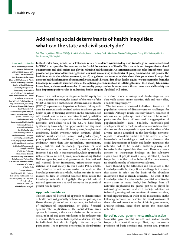 (PDF) Addressing Social Determinants of Health Inequities: Learning ...