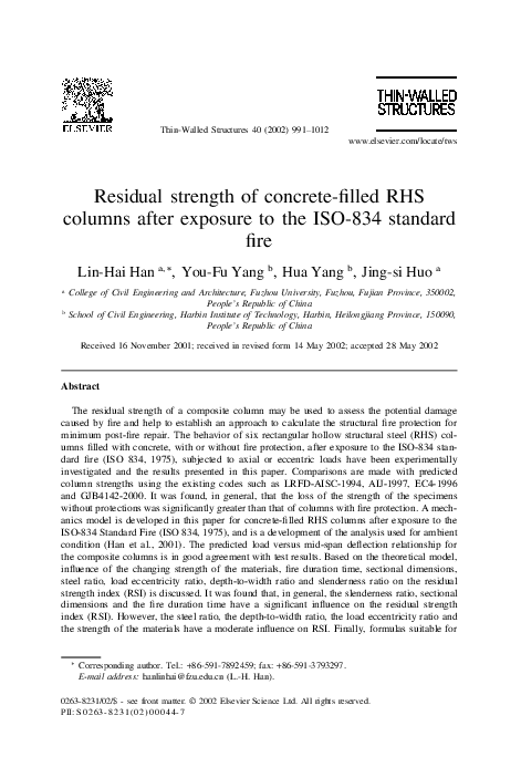 (PDF) Residual strength of concrete-filled RHS columns after exposure ...
