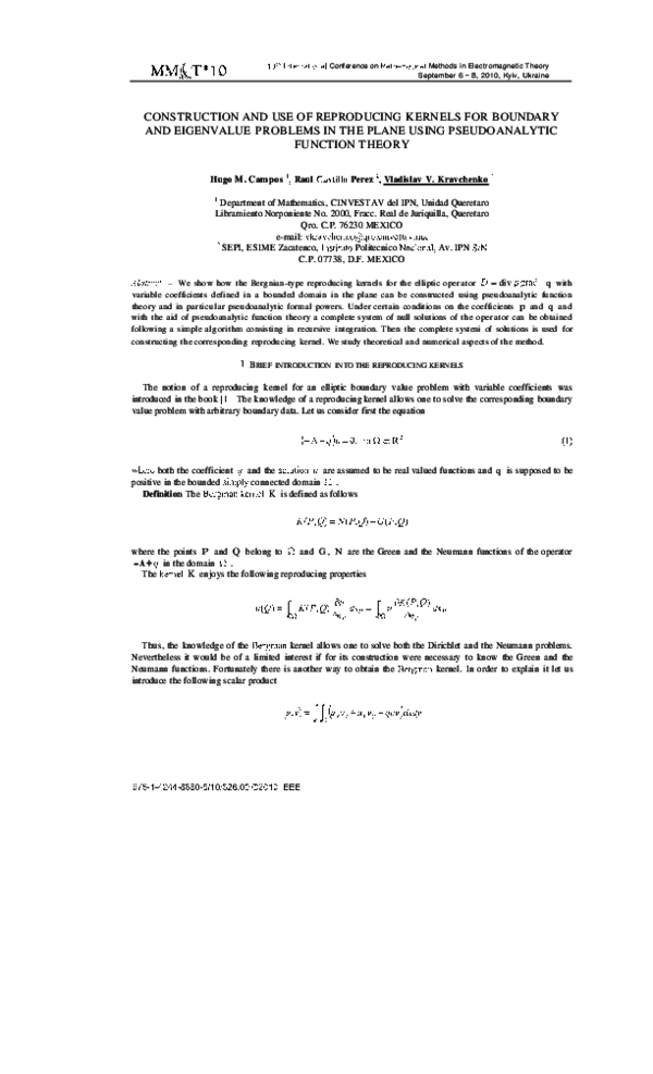 (PDF) Construction and use of reproducing kernels for boundary and eigenvalue problems in the ...