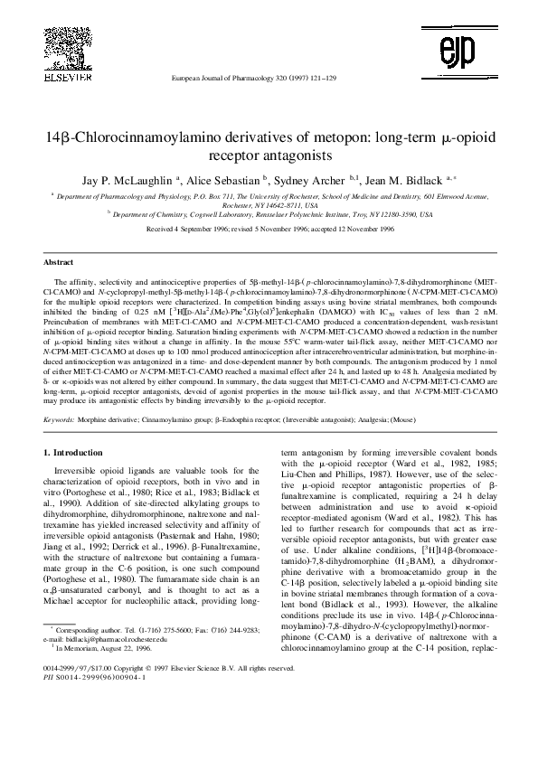 (PDF) 14β-Chlorocinnamoylamino derivatives of metopon: long-term μ ...