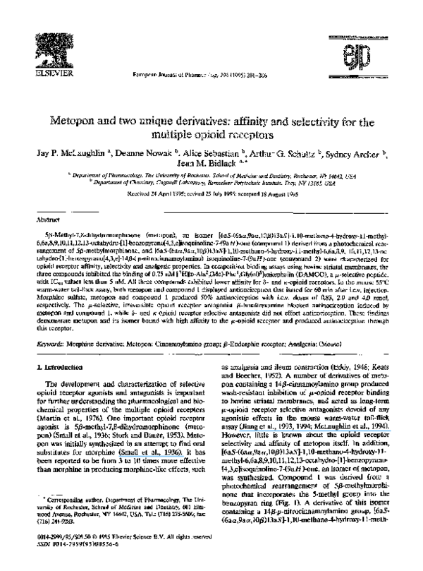 (PDF) Metopon and two unique derivatives: affinity and selectivity for ...