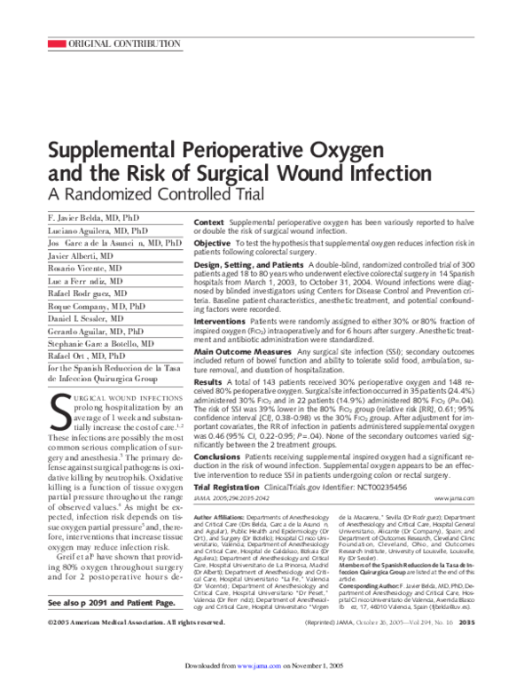 (PDF) Supplemental Perioperative Oxygen and the Risk of Surgical Wound ...