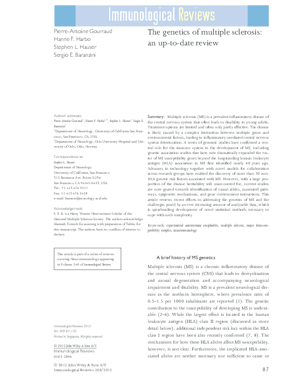 (PDF) The genetics of multiple sclerosis: an up-to-date review