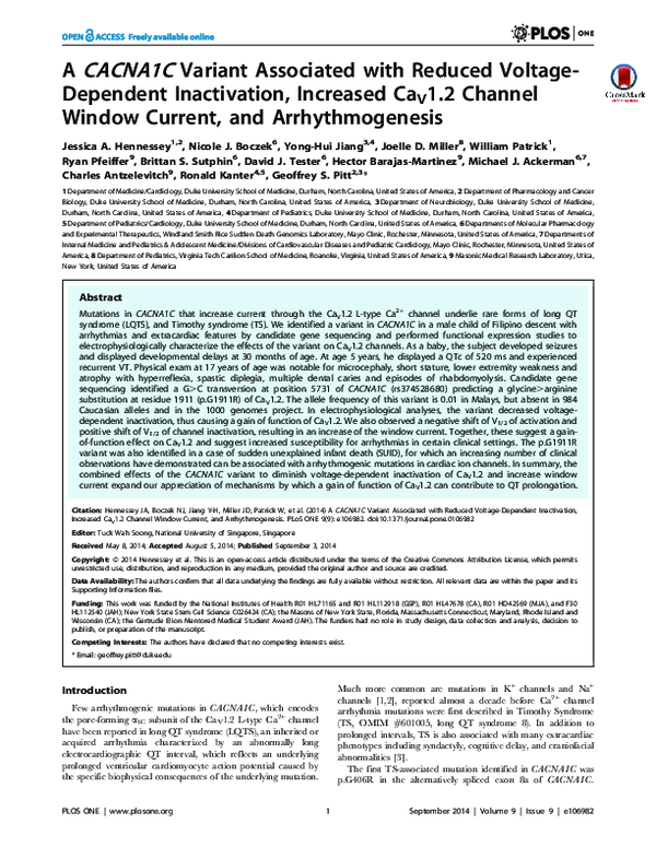 (PDF) A CACNA1C variant associated with reduced voltage-dependent ...