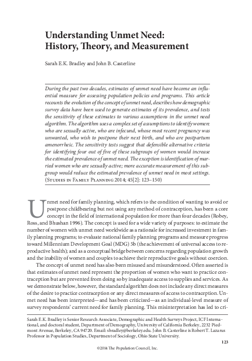(PDF) Understanding Unmet Need: History, Theory, and Measurement