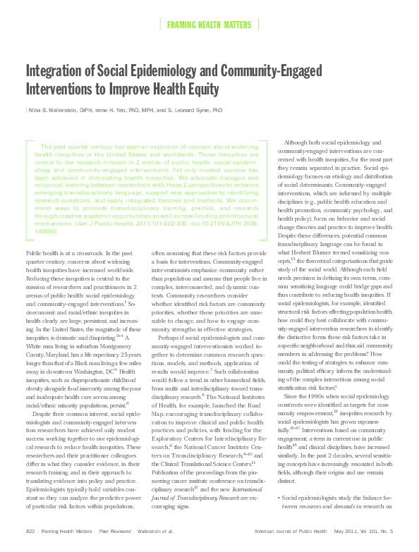 (PDF) Integration of Social Epidemiology and Community-Engaged ...
