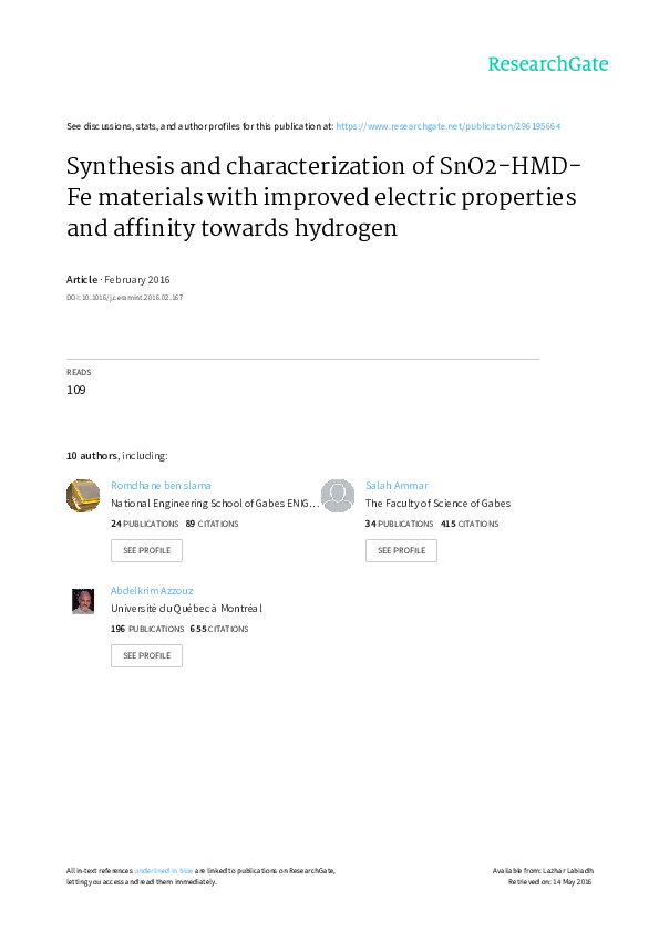 (PDF) Synthesis and characterization of SnO2-HMD- Fe materials with ...