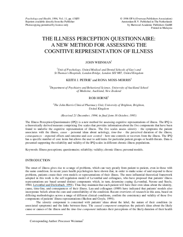 (PDF) The illness perception questionnaire: A new method for assessing ...