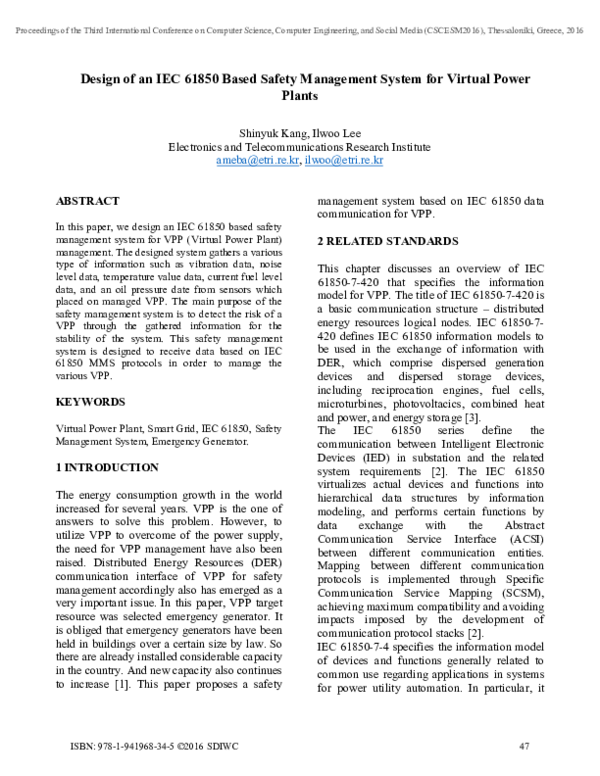 Design of an IEC 61850 Based Safety Management System for Virtual Power ...