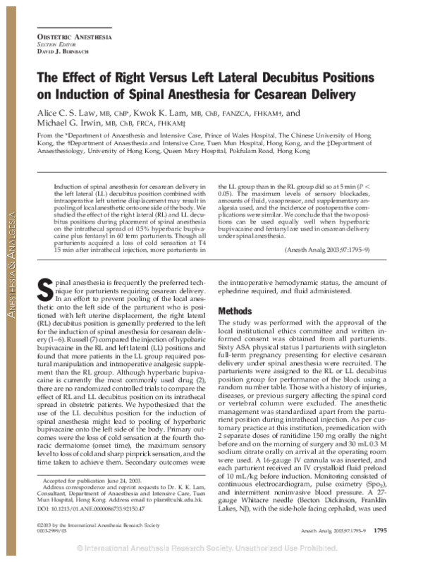 (PDF) The Effect of Right Versus Left Lateral Decubitus Positions on ...