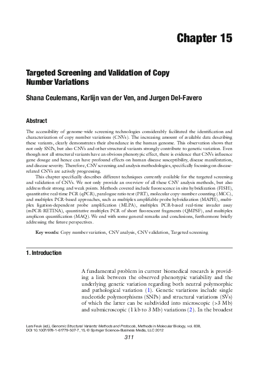 Pdf Targeted Screening And Validation Of Copy Number Variations