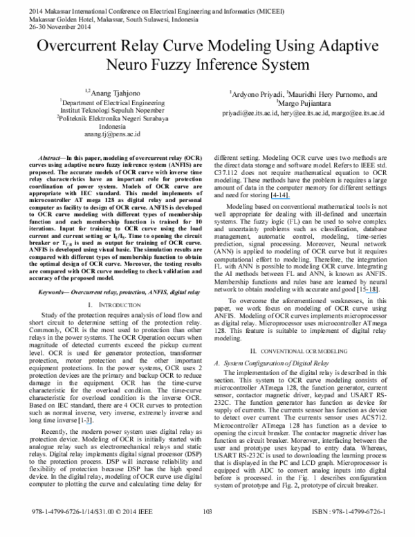 Pdf Overcurrent Relay Curve Modeling Using Adaptive Neuro Fuzzy Inference System