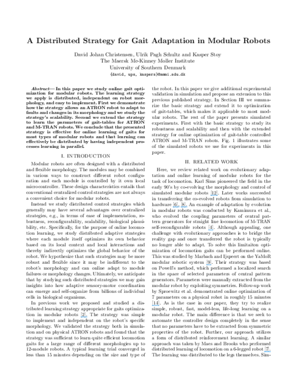 (PDF) A distributed strategy for gait adaptation in modular robots
