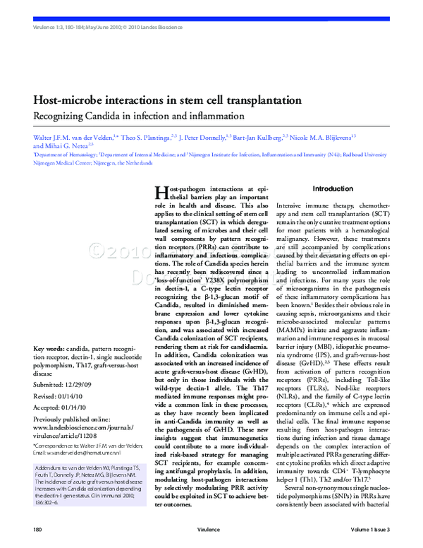 (PDF) Host-microbe interactions in stem cell transplantation; recognizing Candida in infection ...