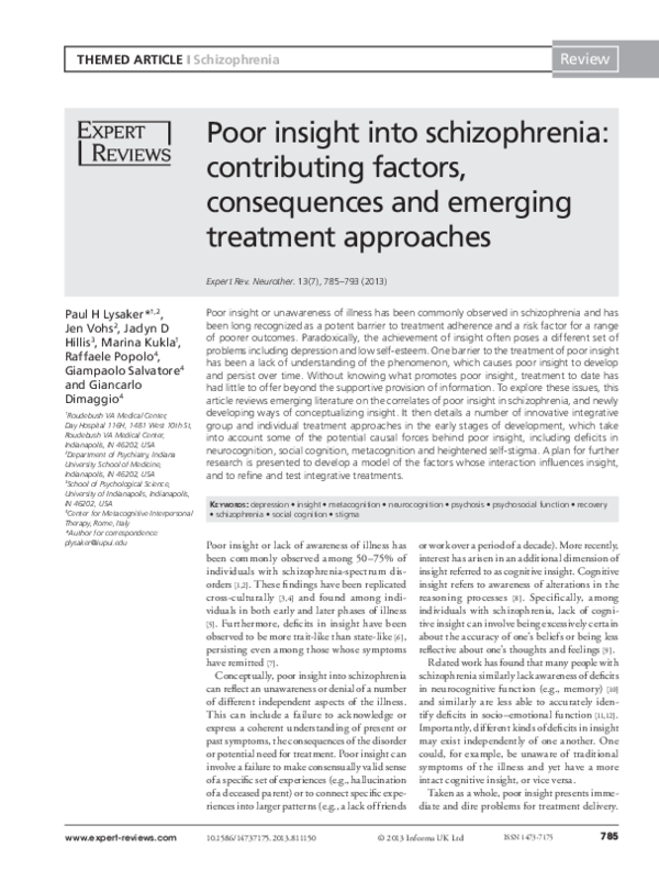 (PDF) Poor insight into schizophrenia: contributing factors ...