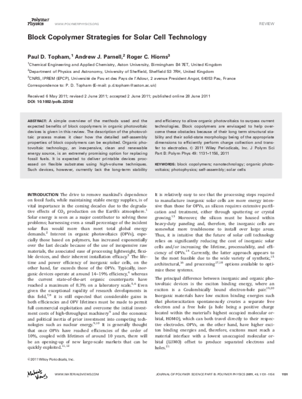 (PDF) Block copolymer strategies for solar cell technology