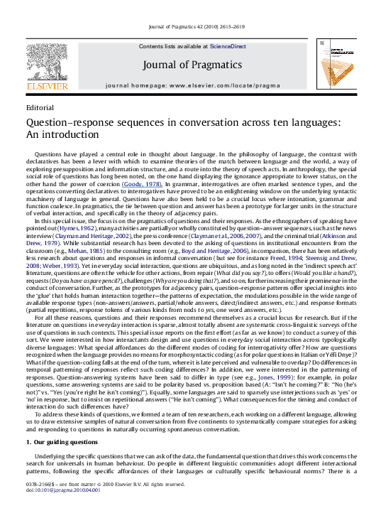 (PDF) Question–response sequences in conversation across ten languages: An introduction