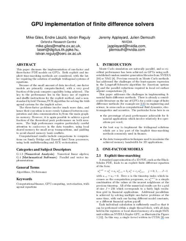 (PDF) GPU Implementation of Finite Difference Solvers