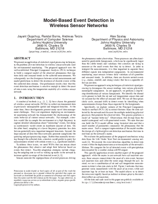 Pdf Model Based Event Detection In Wireless Sensor Networks
