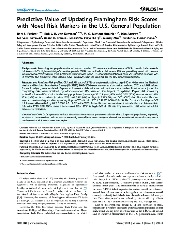 (PDF) Predictive Value of Updating Framingham Risk Scores with Novel ...