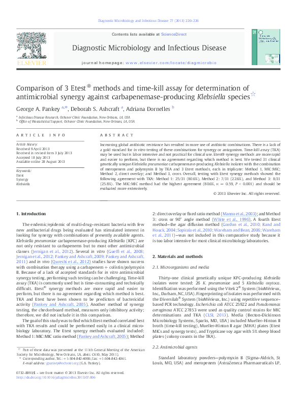 (PDF) Comparison of 3 Etest® methods and time-kill assay for ...