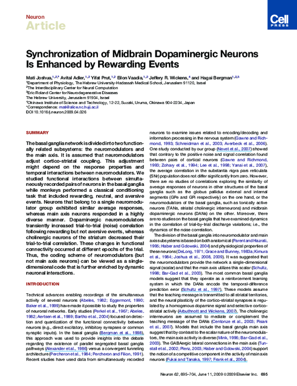 (PDF) Synchronization of Midbrain Dopaminergic Neurons Is Enhanced by ...