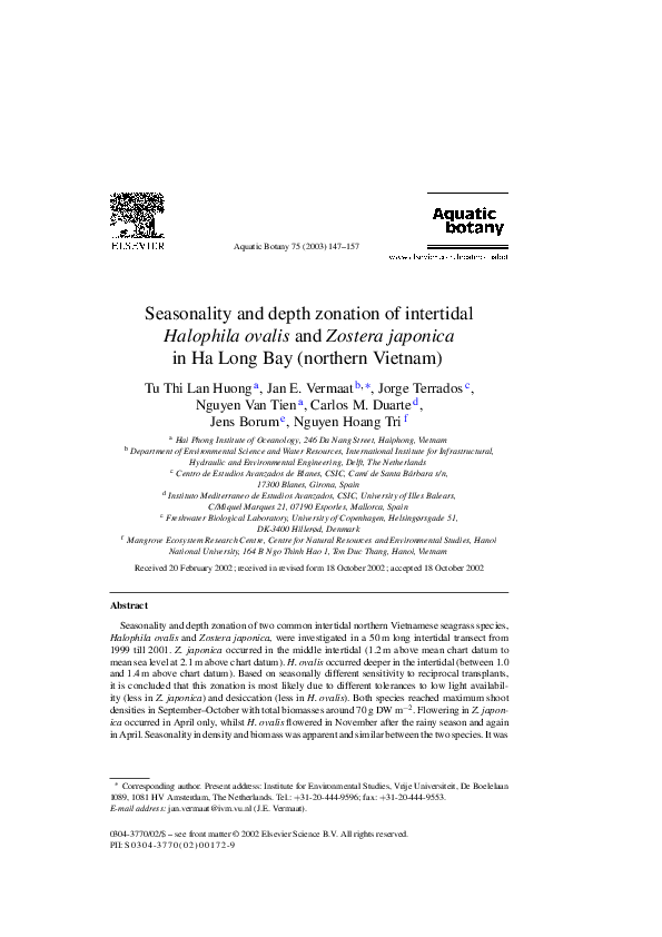(PDF) Seasonality and depth zonation of intertidal Halophila ovalis and ...